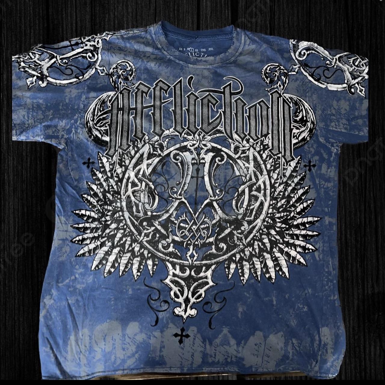 Affliction Men's Blue T-shirt | Depop
