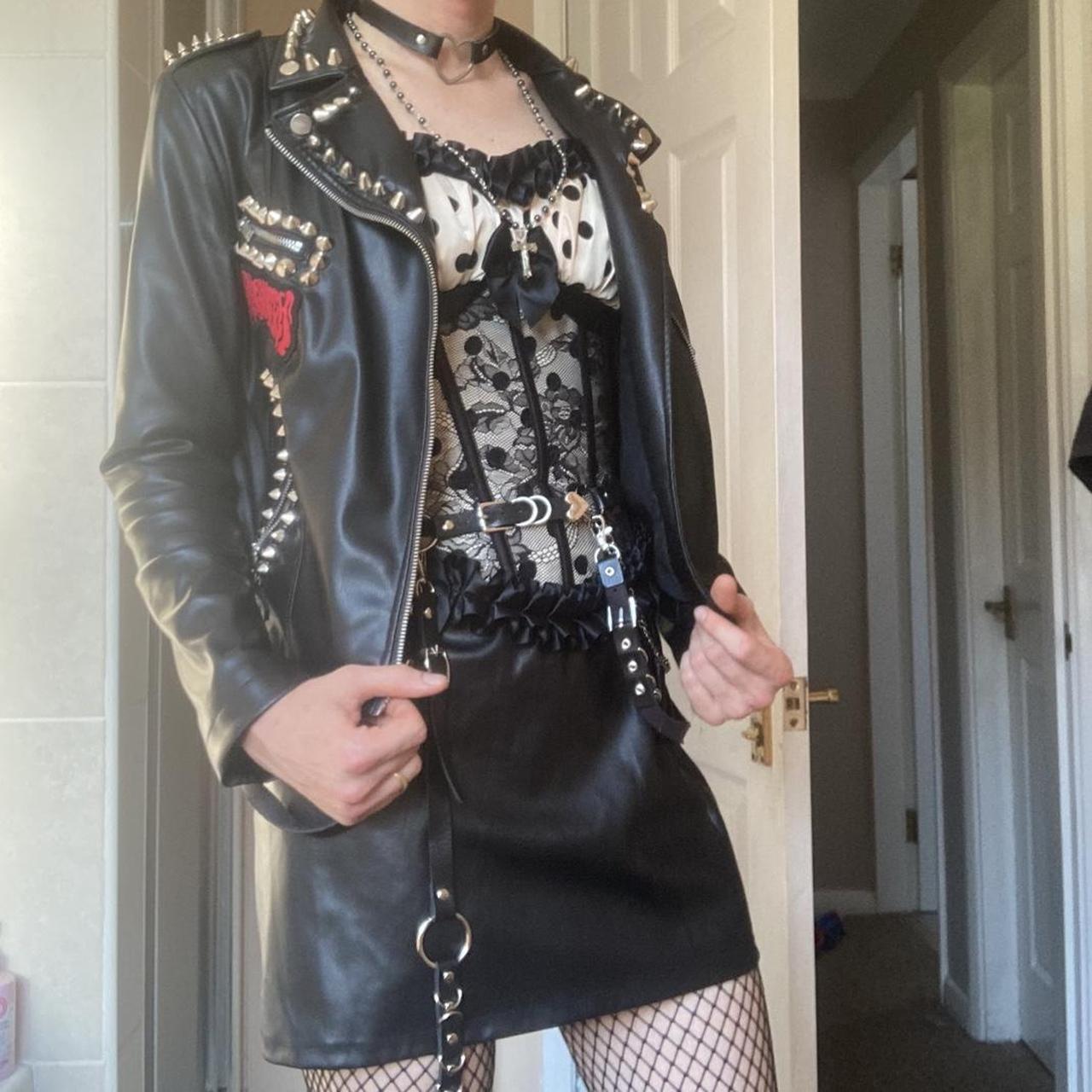 Hand studded battle jacket. (vegan leather) Alot of... - Depop