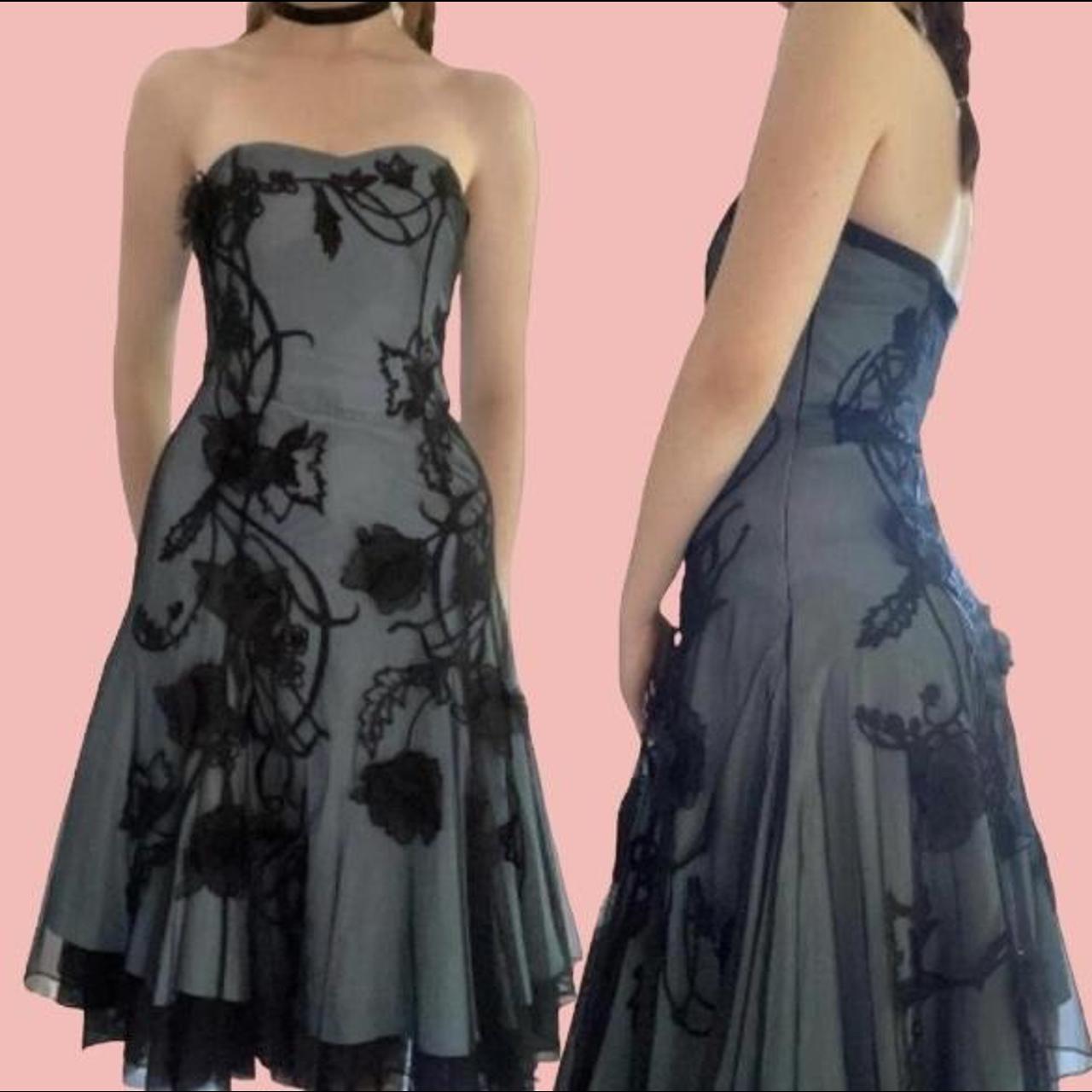 Beautiful y2k satin and mesh strapless prom... - Depop