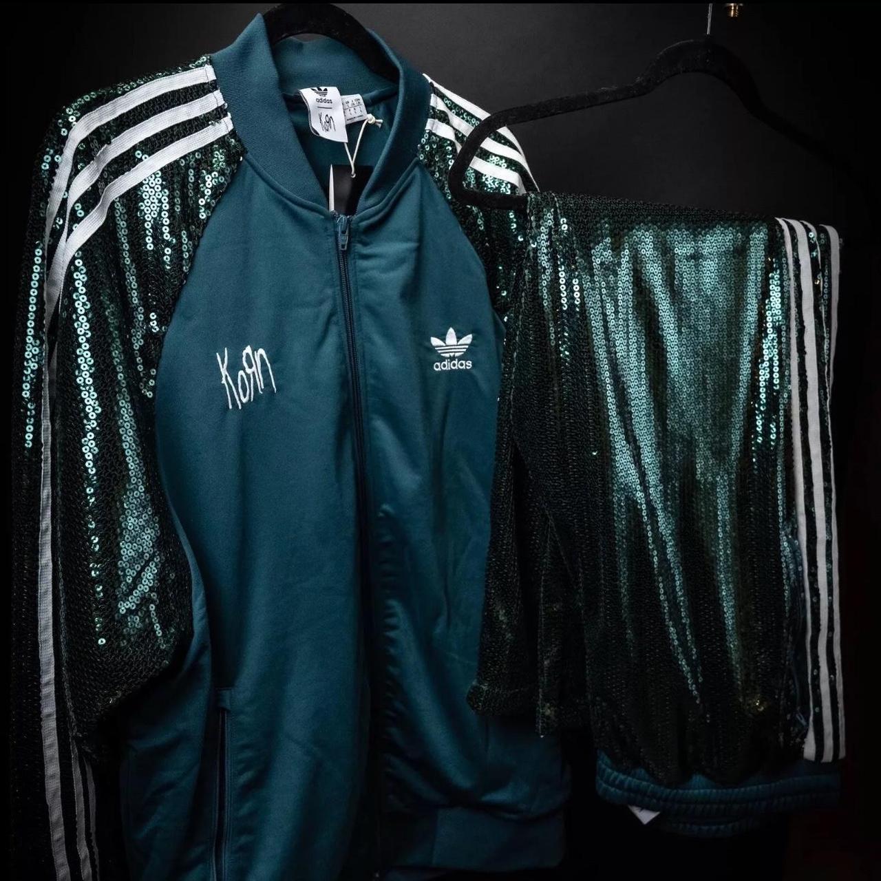 KORN X ADIDAS SEQUIN TRACKSUIT GREEN MEDIUM - TOP &... - Depop