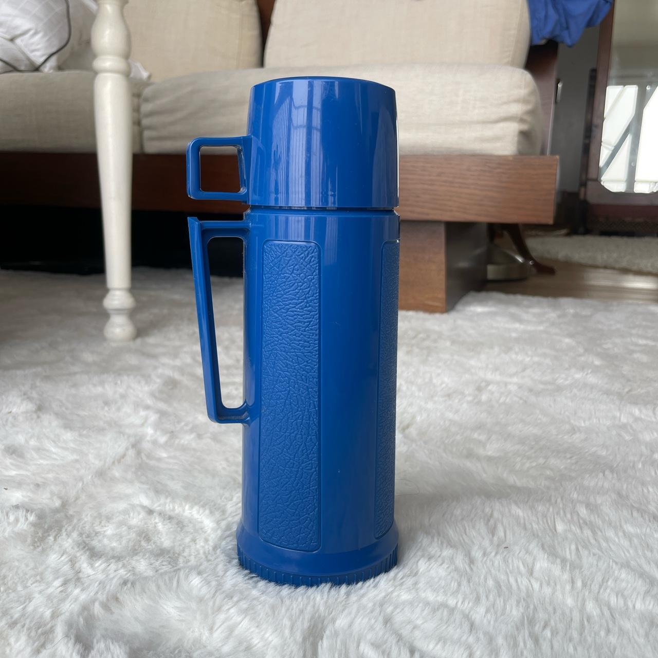 Vintage Thermos with mug lid Tall 22oz Blue Thermos... - Depop