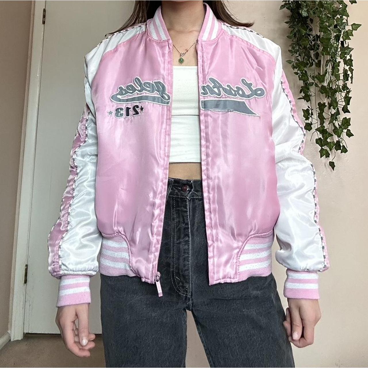 Women's Pink and White Jacket | Depop