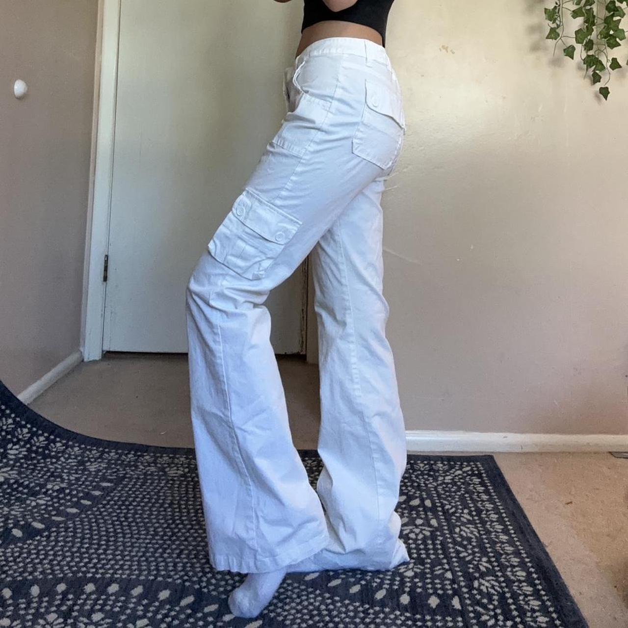 White Pants Low rise bootcut fit Adjustable waist... - Depop