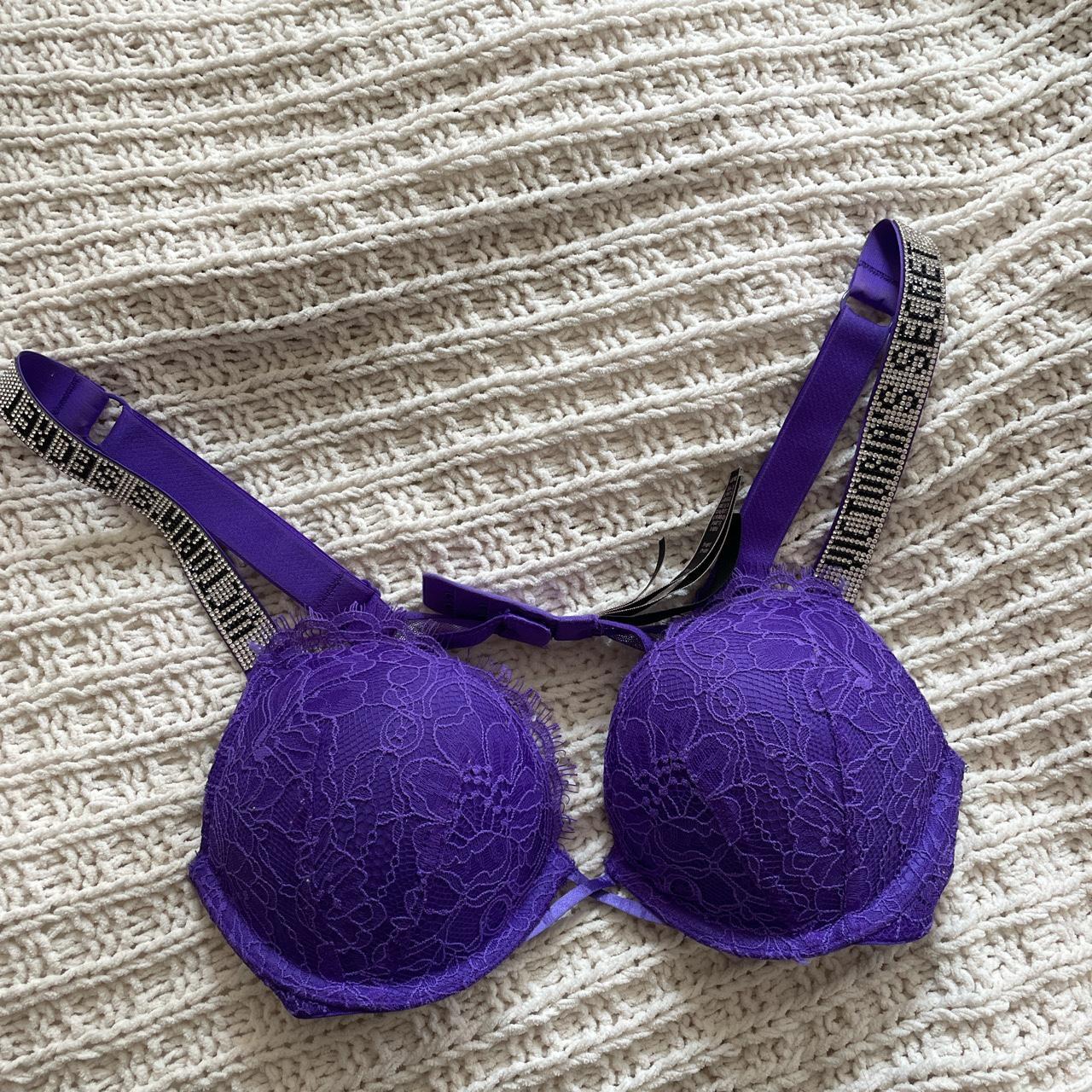 victoria secret purple push up bra w sparkly straps... - Depop