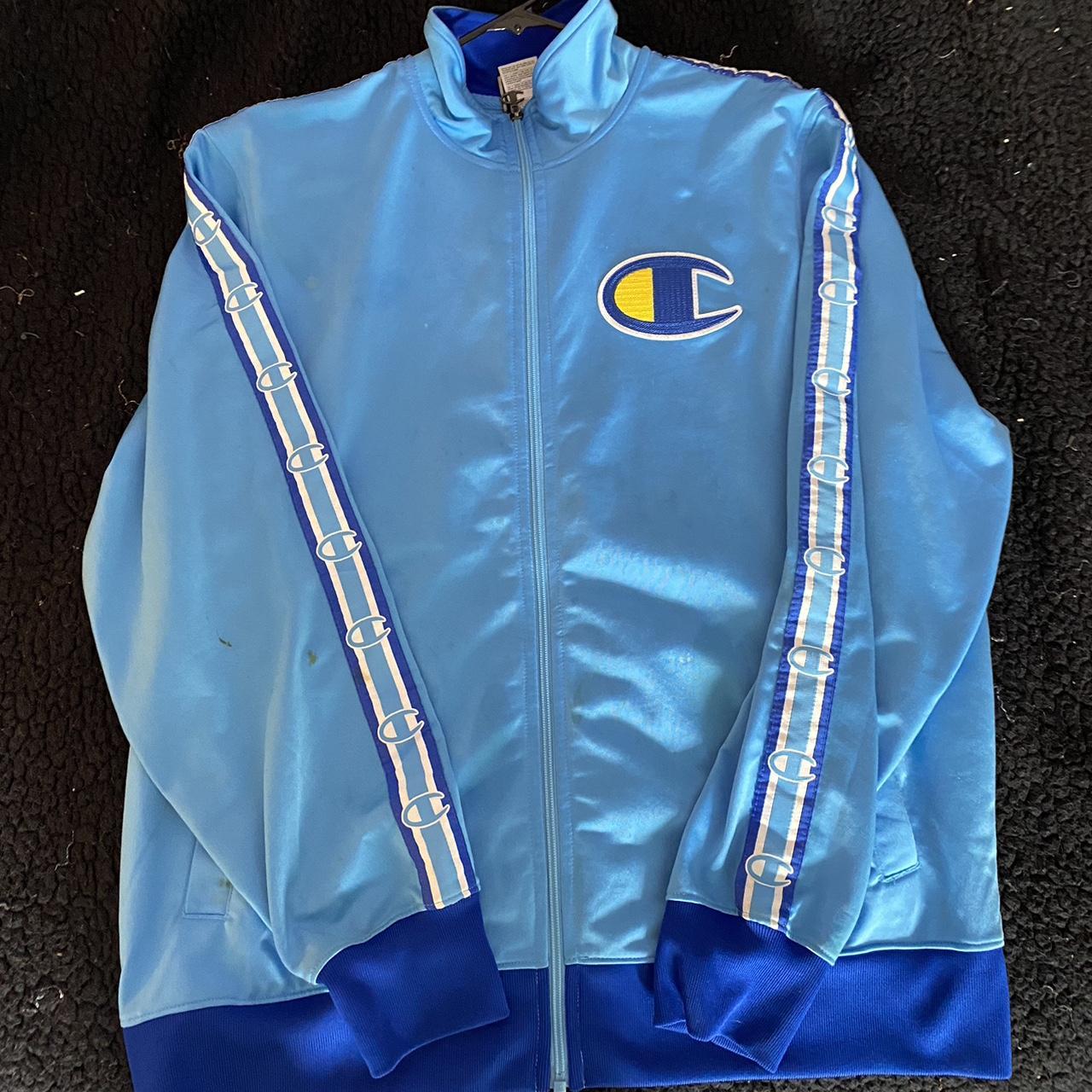 Champion Men's Blue and White Jacket | Depop
