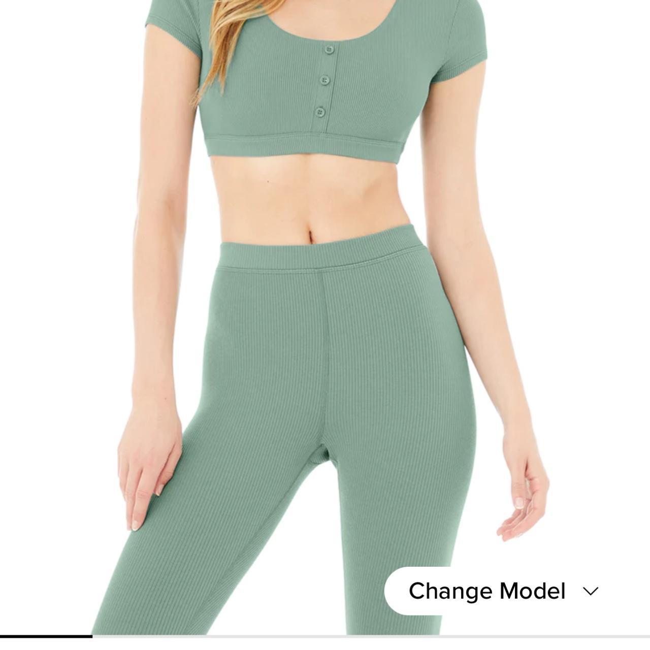 Seagrass alo set Bottom: ribbed high-waist 7/8... - Depop