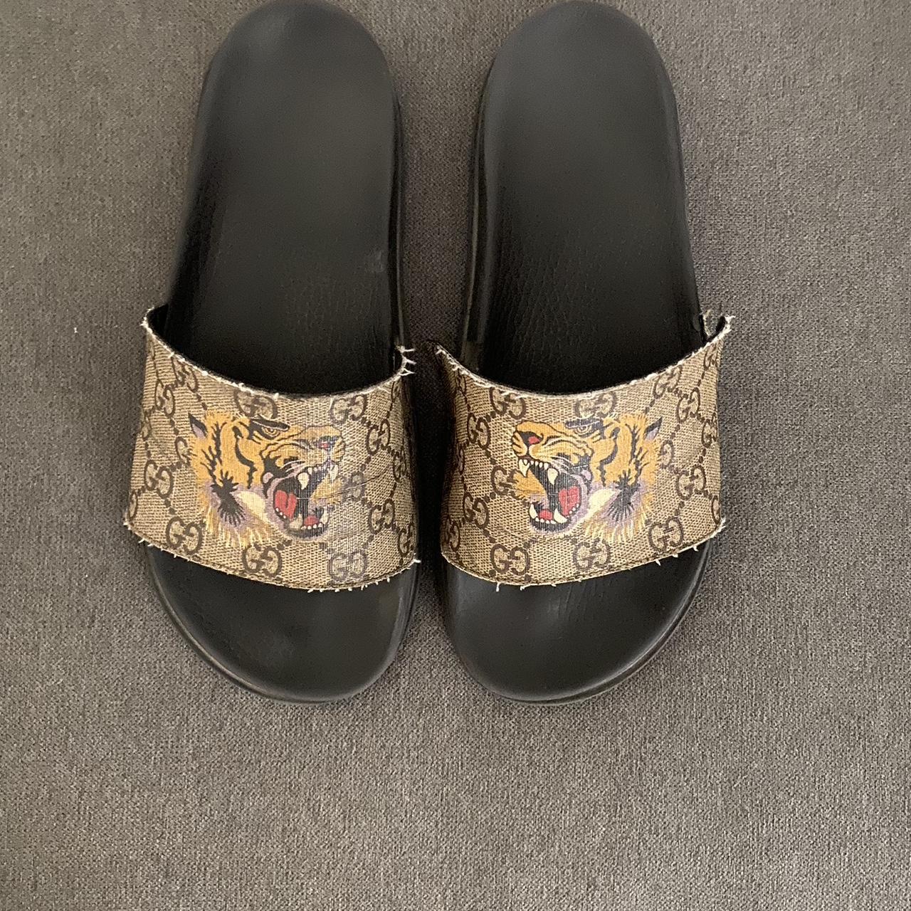 Gucci slides Size 10 Tiger face Still in good... - Depop