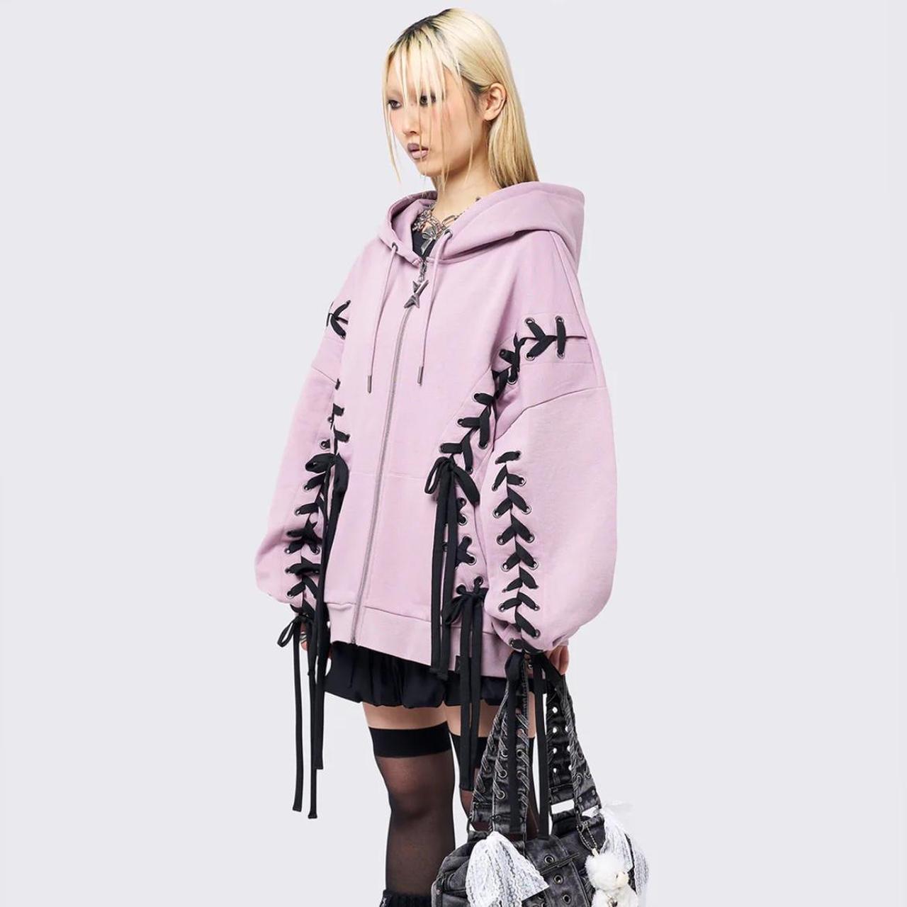 Minga London “Mia” Pink and Black Zip Up... | Depop