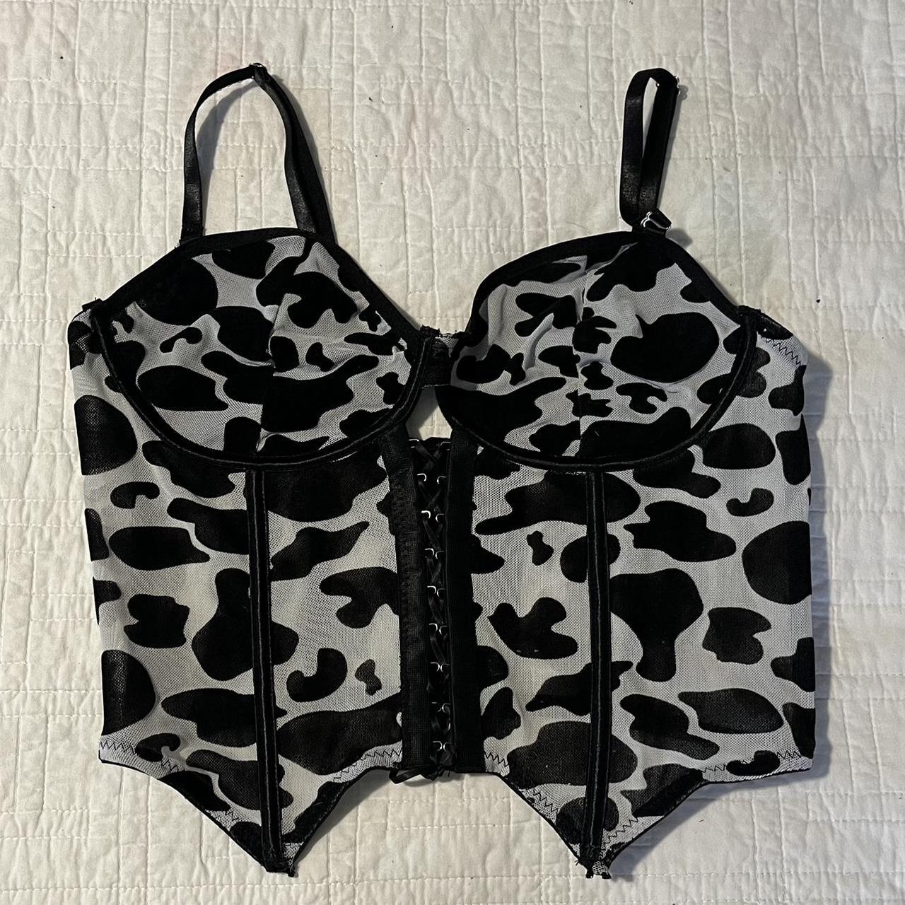 Cow print corset top #cowprint #corset #halloween lol | Depop