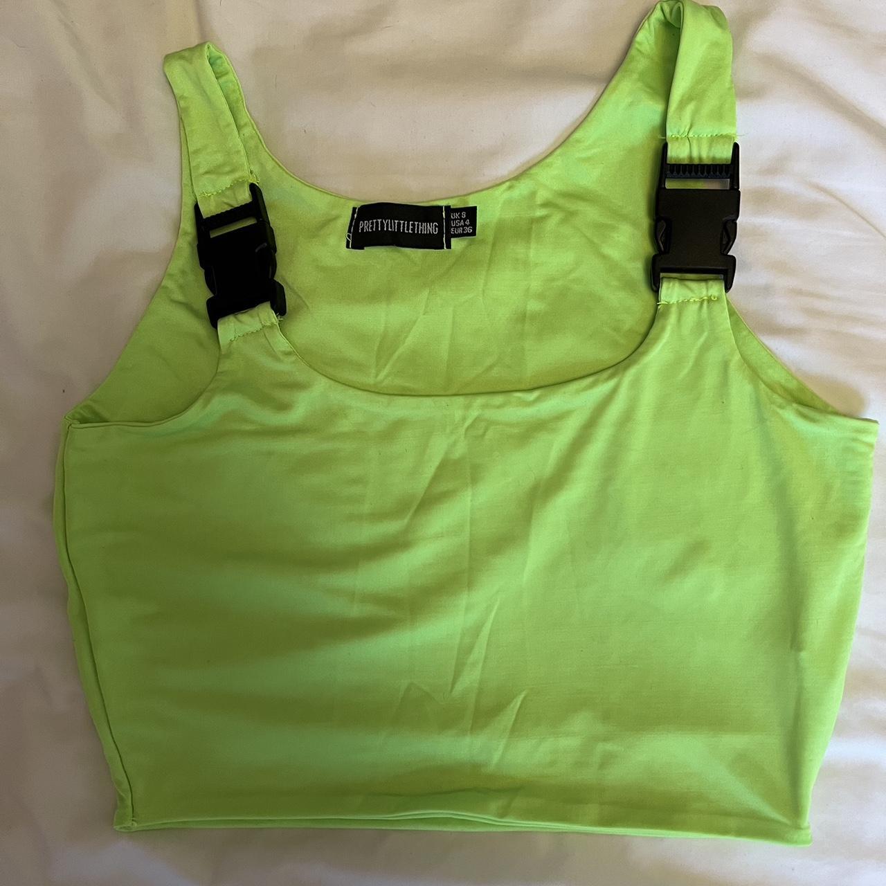 PLT fluorescent yellow crop top with buckle straps,... - Depop