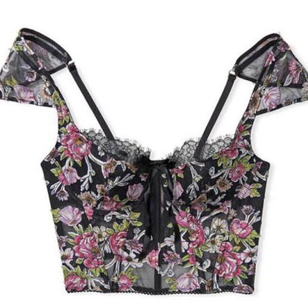 Victoria’s Secret black floral bustier 🌸 Size... - Depop