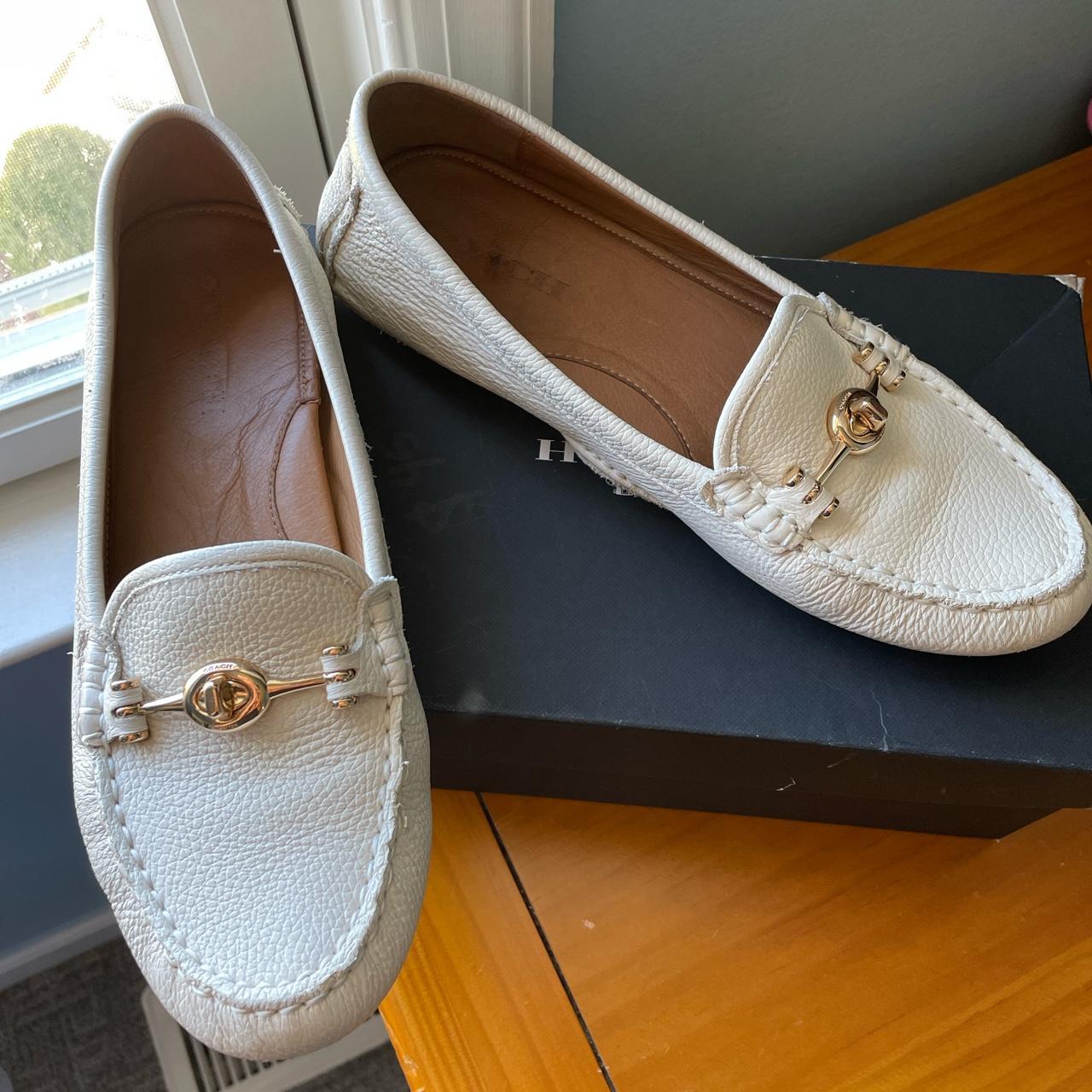 Coach Arlene pen grain leather loafers in chalk... - Depop