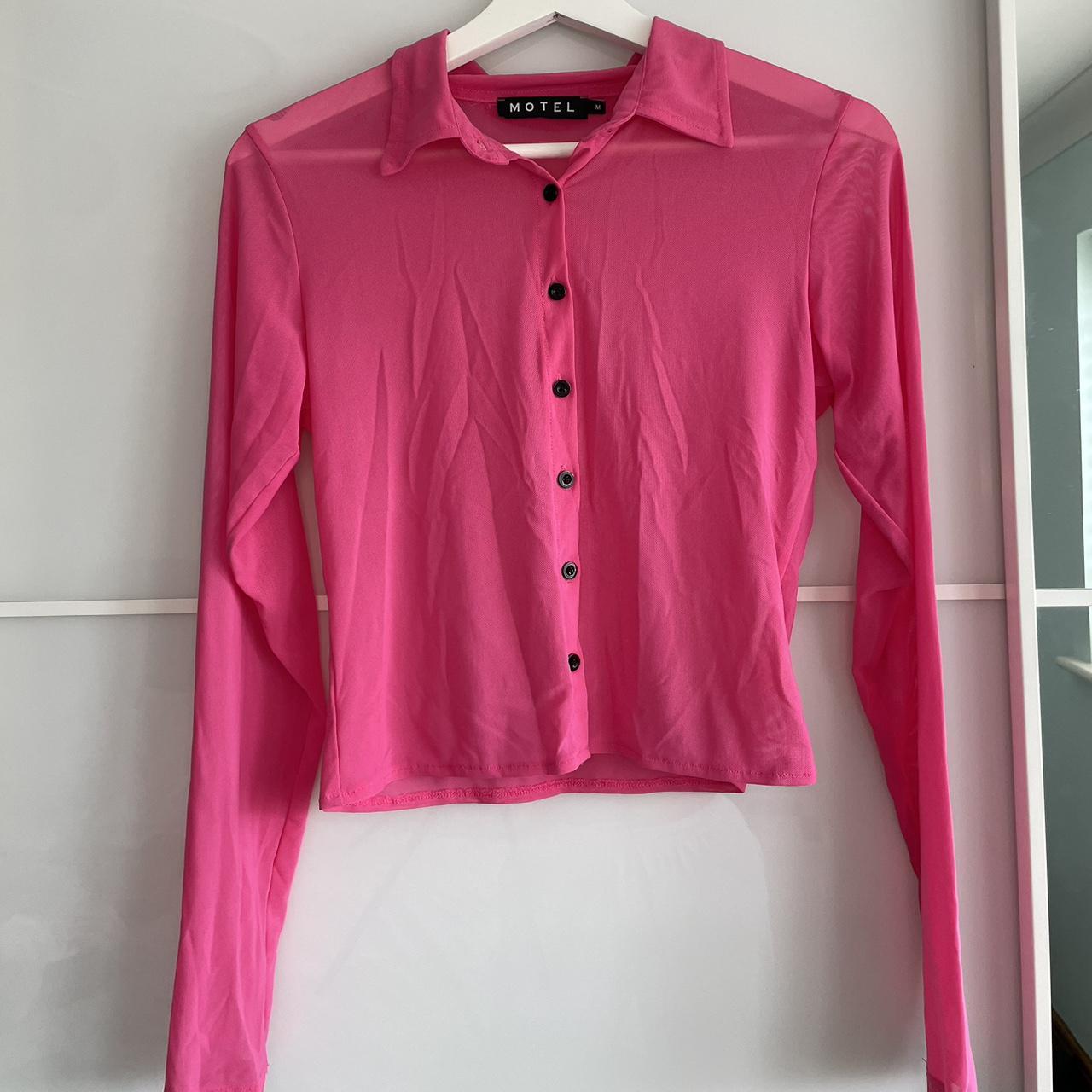 hot pink mesh button up blouse motel rocks size... - Depop