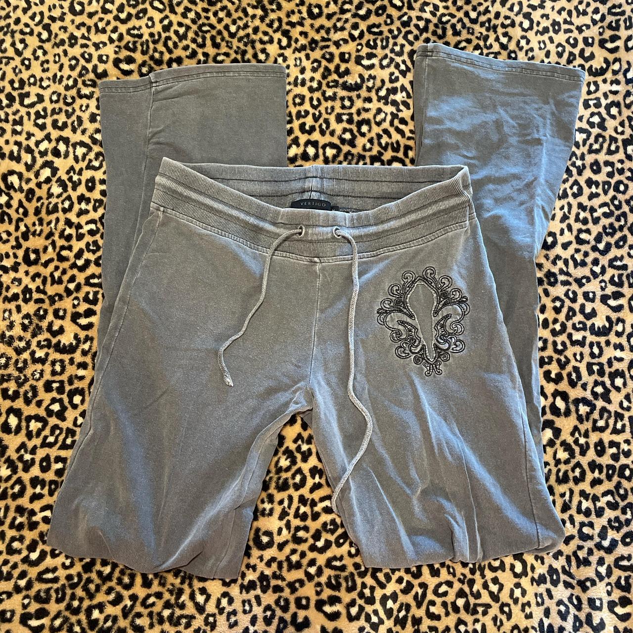 Grey low-rise flare tracksuit track pants sweatpants... | Depop