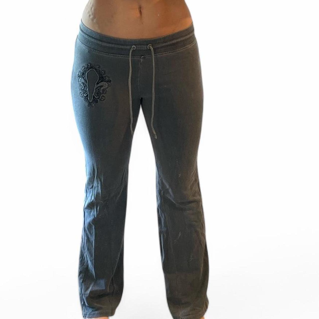 Grey low-rise flare tracksuit track pants sweatpants... | Depop