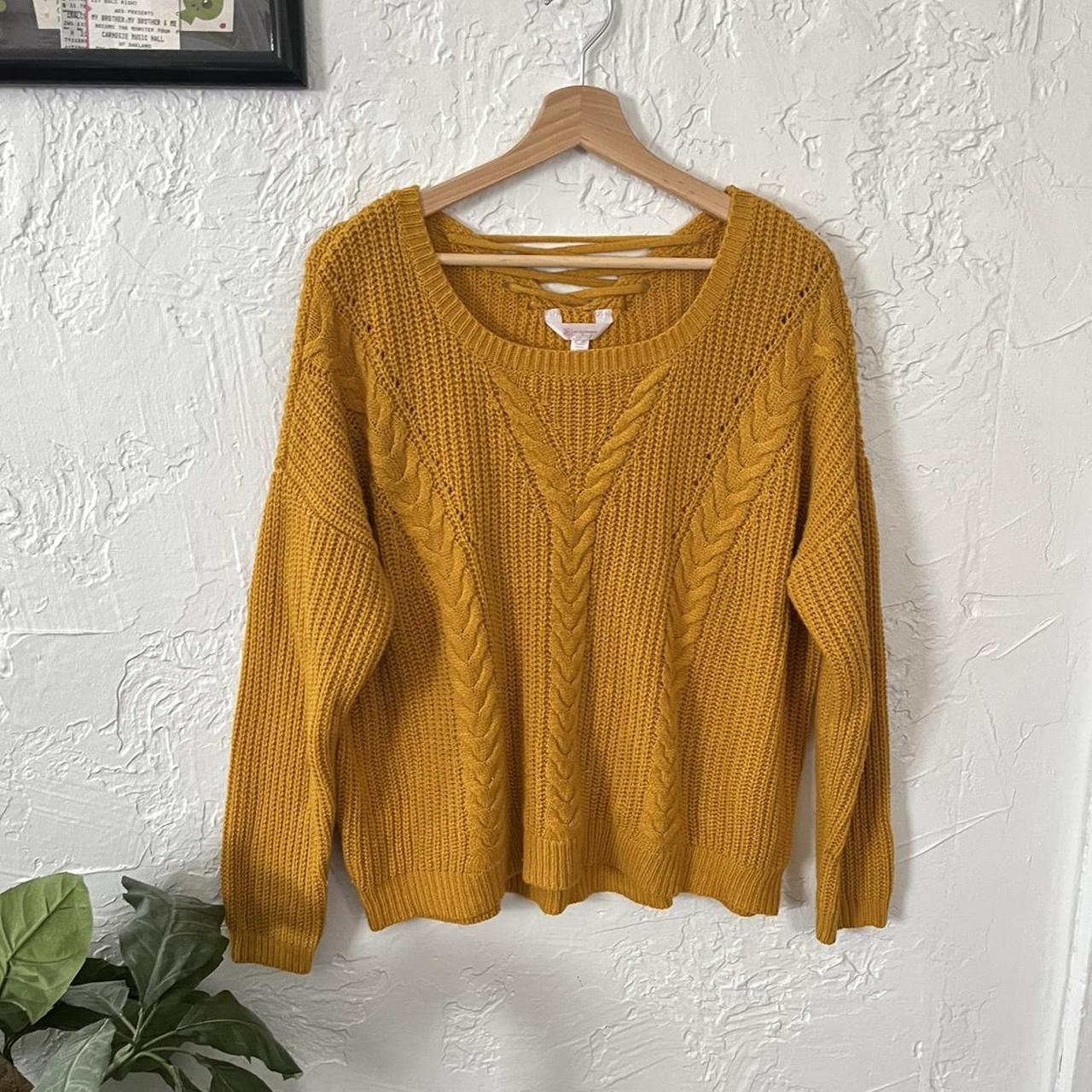 Mustard yellow chunky knit sweater with back... - Depop