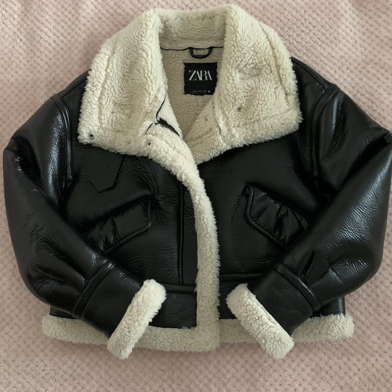 Zara chocolate brown double faced aviator jacket fur... - Depop