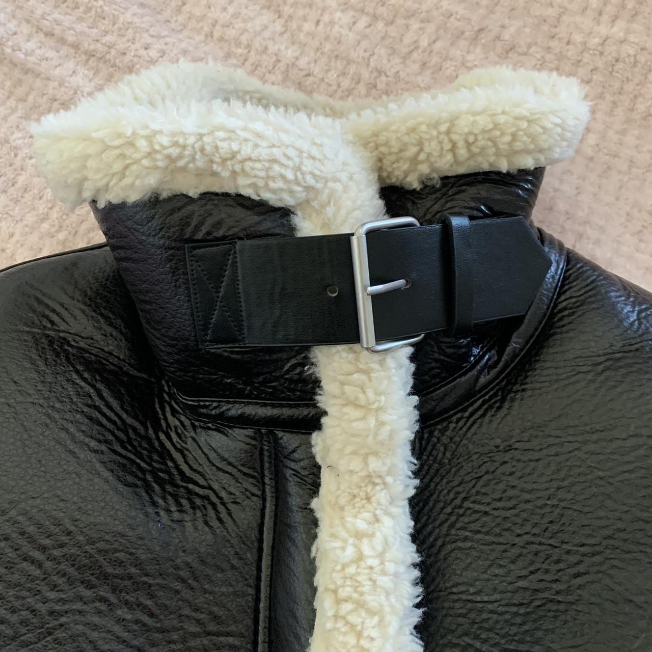 Zara chocolate brown double faced aviator jacket fur... - Depop