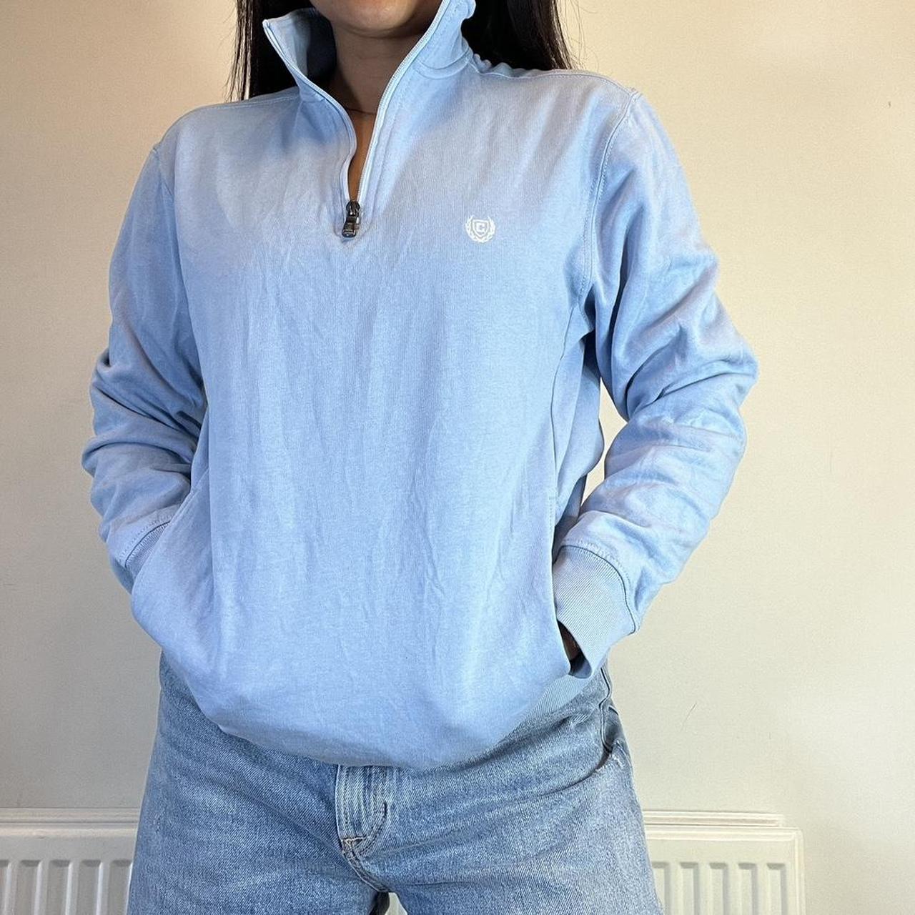 Baby blue Chaps quarter zip jumper sweatshirt... | Depop