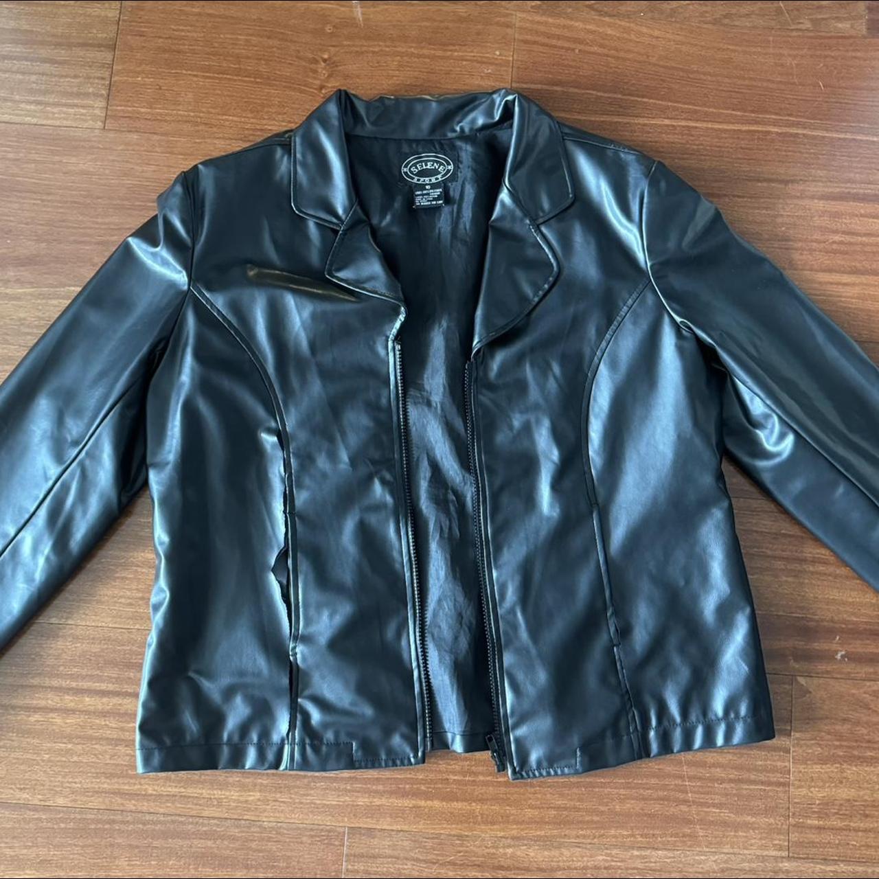 Fake leather jacket Really cute, thin but warm Flaws... - Depop