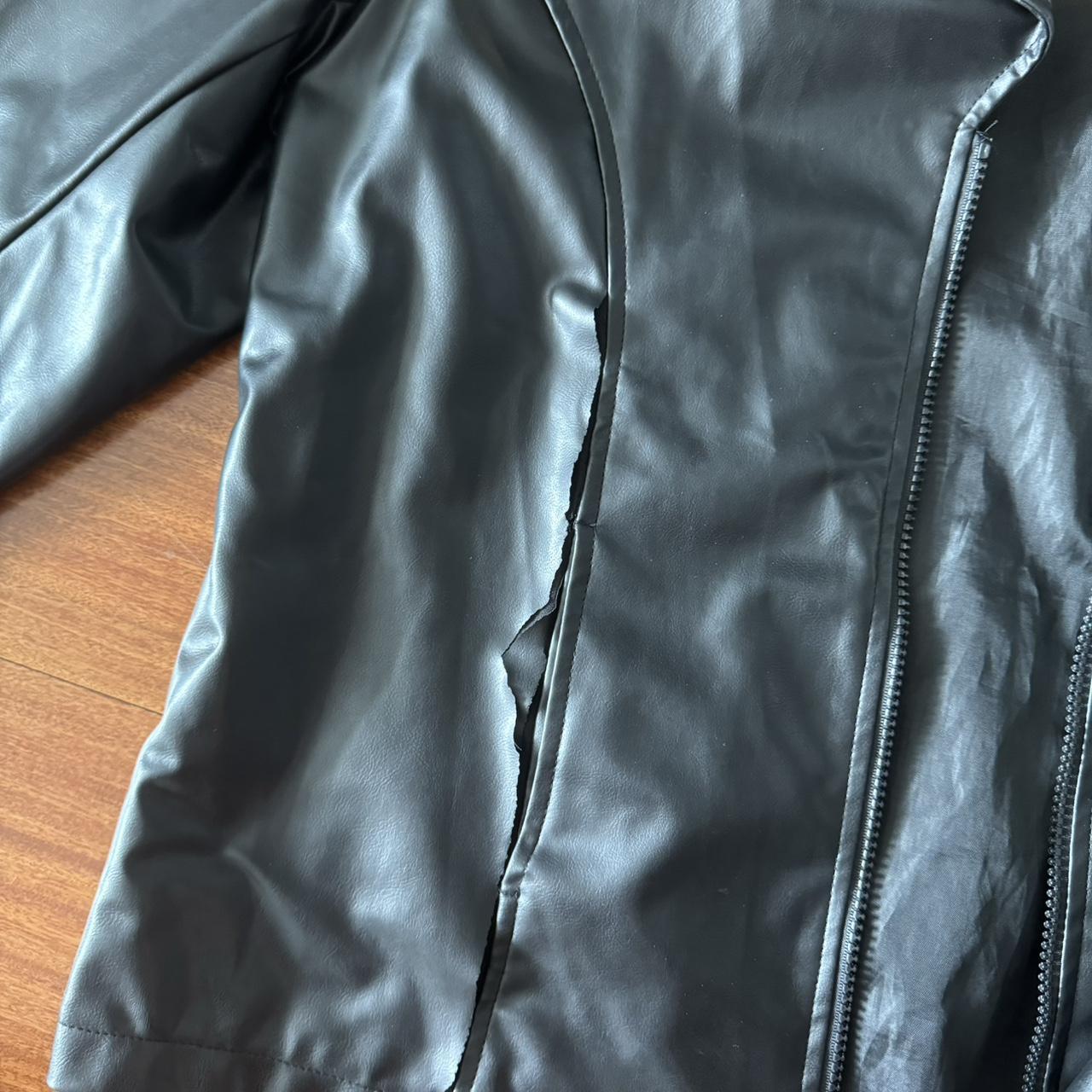 Fake leather jacket Really cute, thin but warm Flaws... - Depop