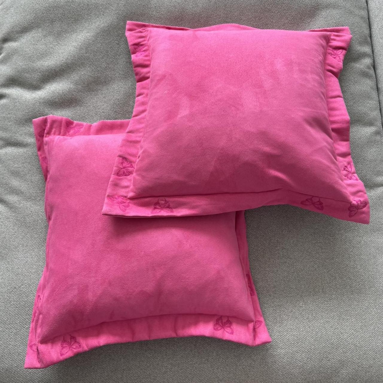 Hot pink throw pillows with butterfly accents SO... - Depop