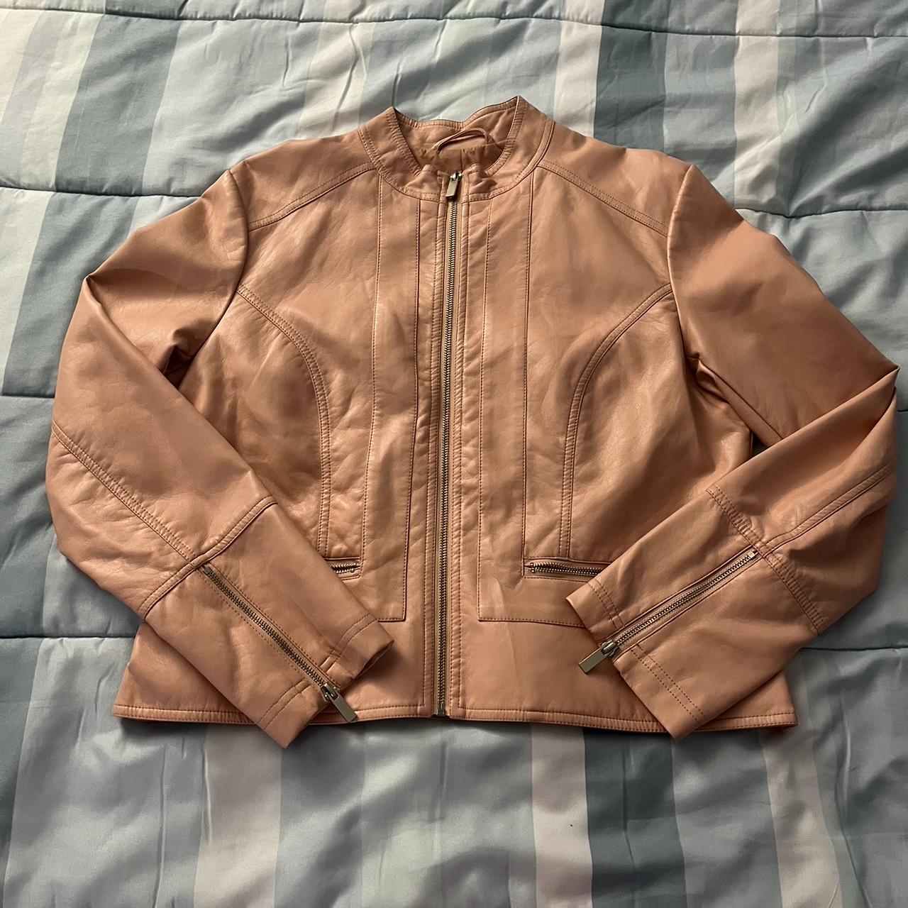 peach colored leather jacket (most likely fake... - Depop