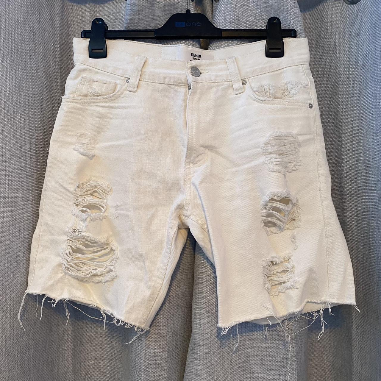 WHITE RIPPED DENIM SHORTS perfect condition - worn... - Depop