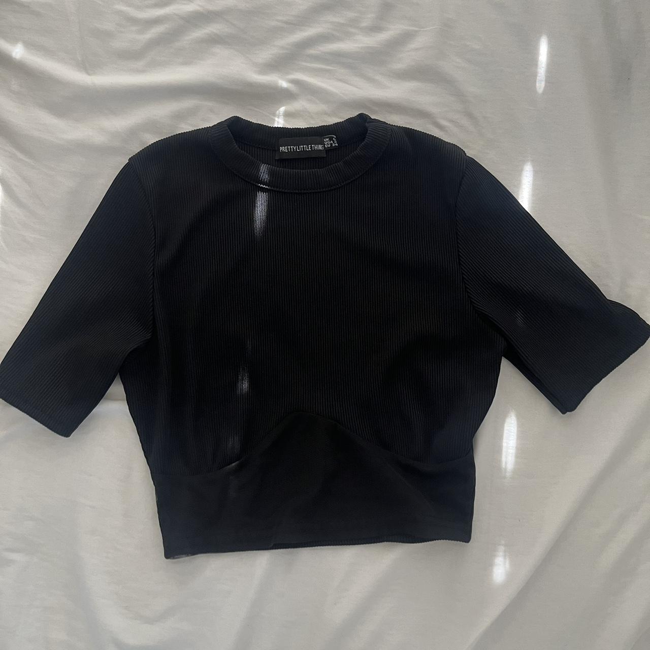 Pretty Little Thing Short sleeve mesh bottom crop top - Depop