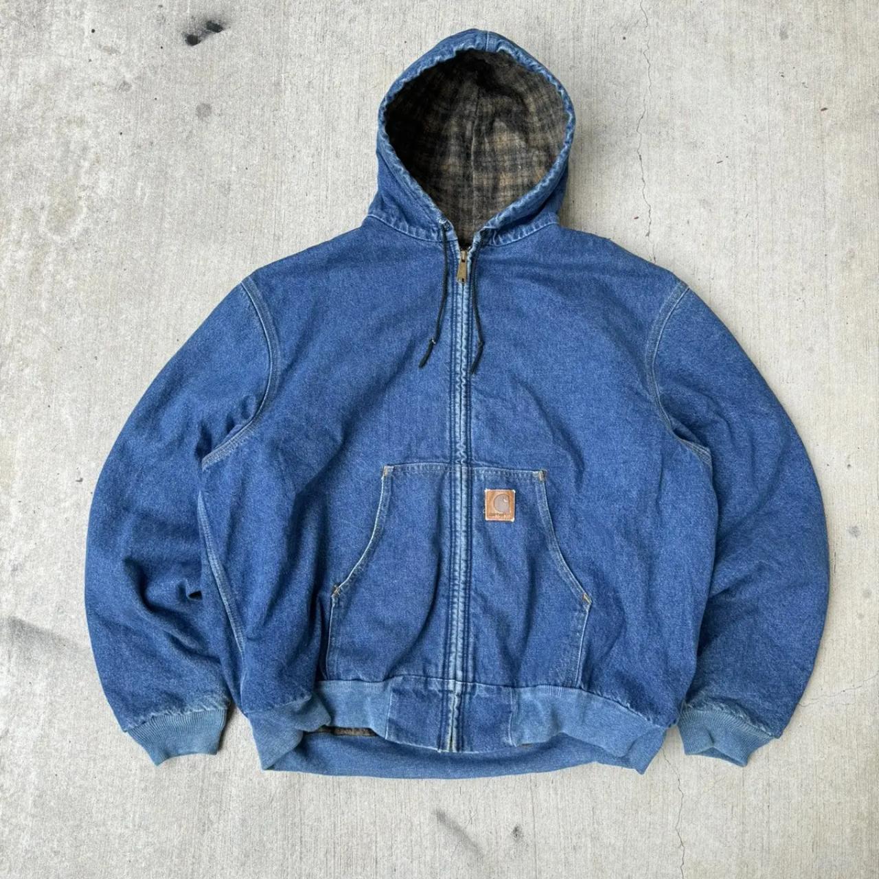 Carhartt Men's Blue and Navy Jacket Vintage Jean... - Depop