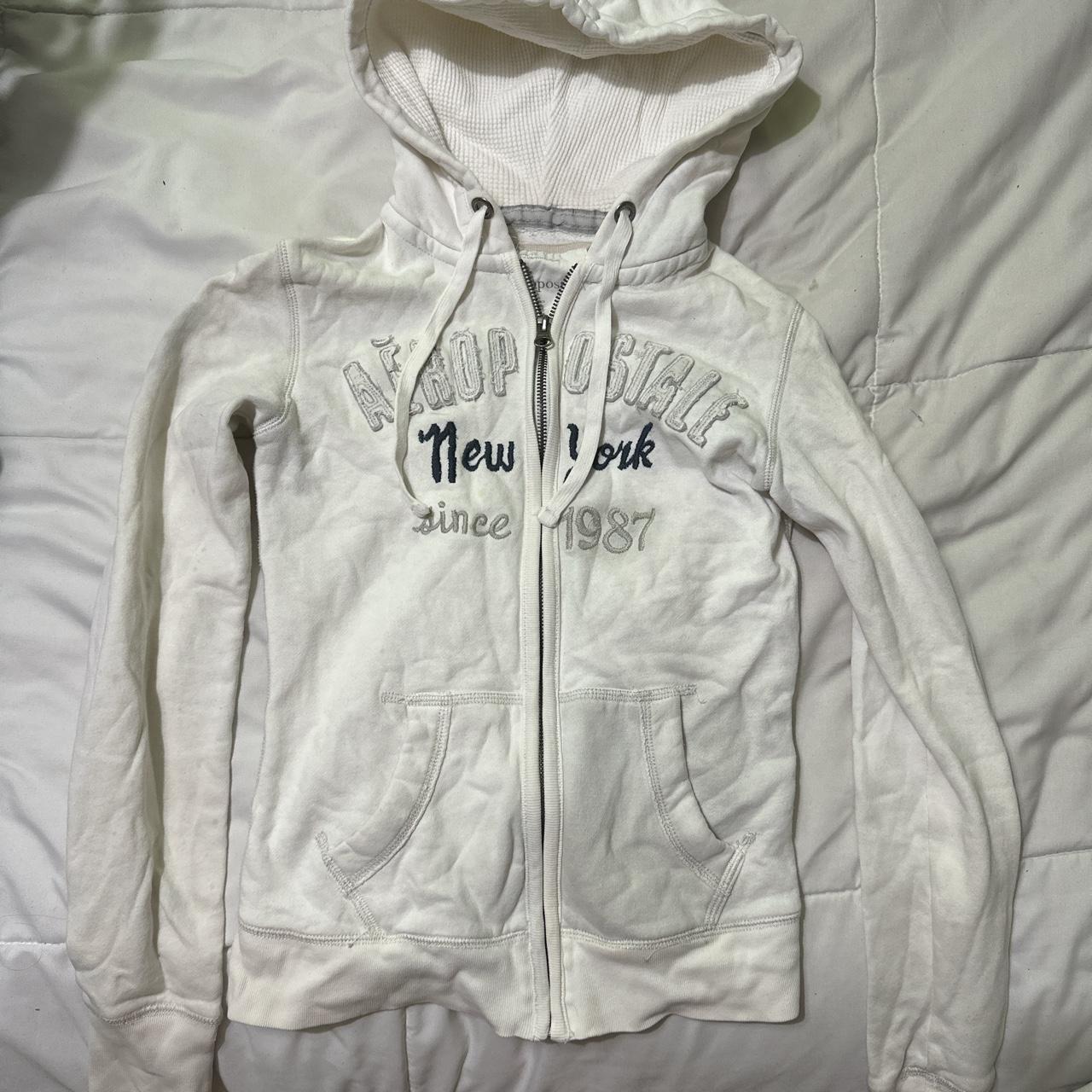 vintage white aeropostale zip up hoodie - Depop