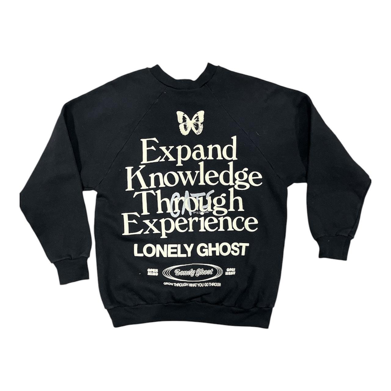 Lonely Ghost Crewneck Sweatshirt in black and white... - Depop