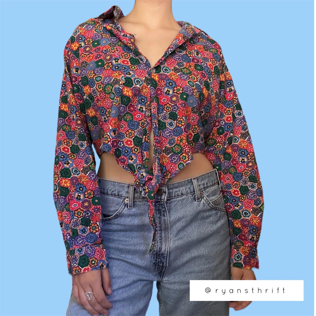 Funky Cropped Colorful Button Up Model... - Depop