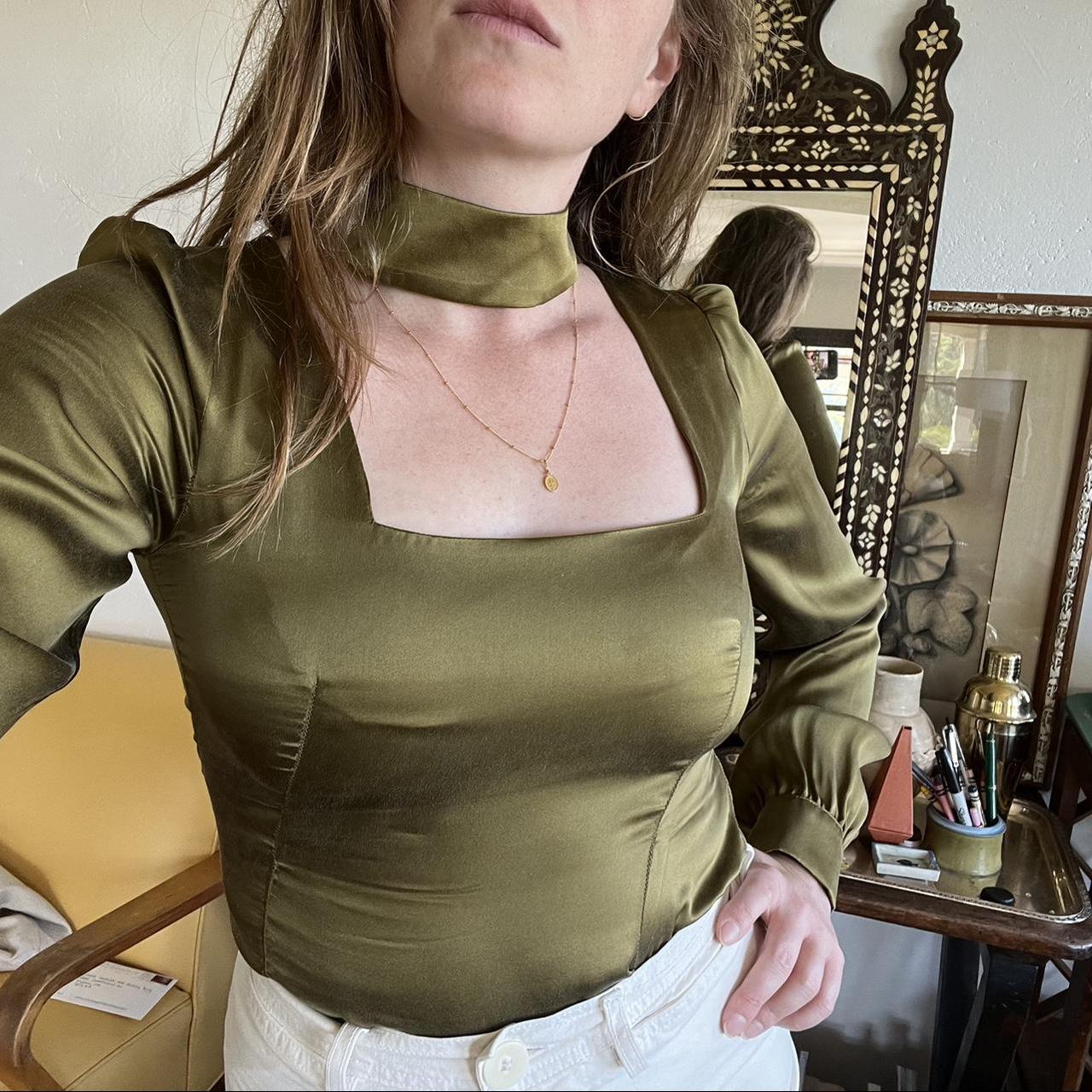 Stone Cold Fox silk olive green blouse with wrap... | Depop