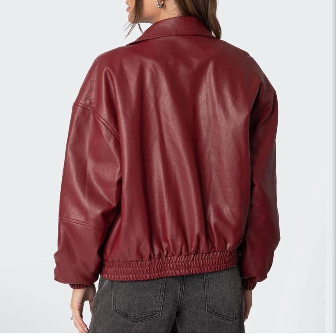 Red faux leather jacket Brand new x Tags: The... - Depop