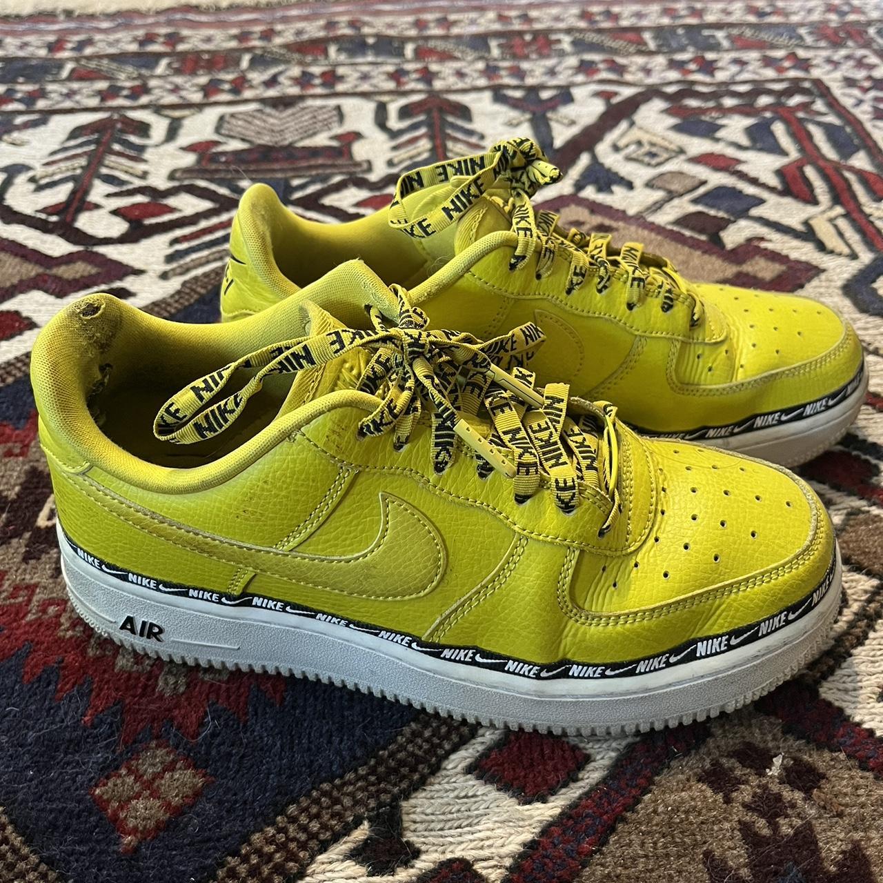 Neon yellow Nike AF1 with black/white monogrammed... | Depop