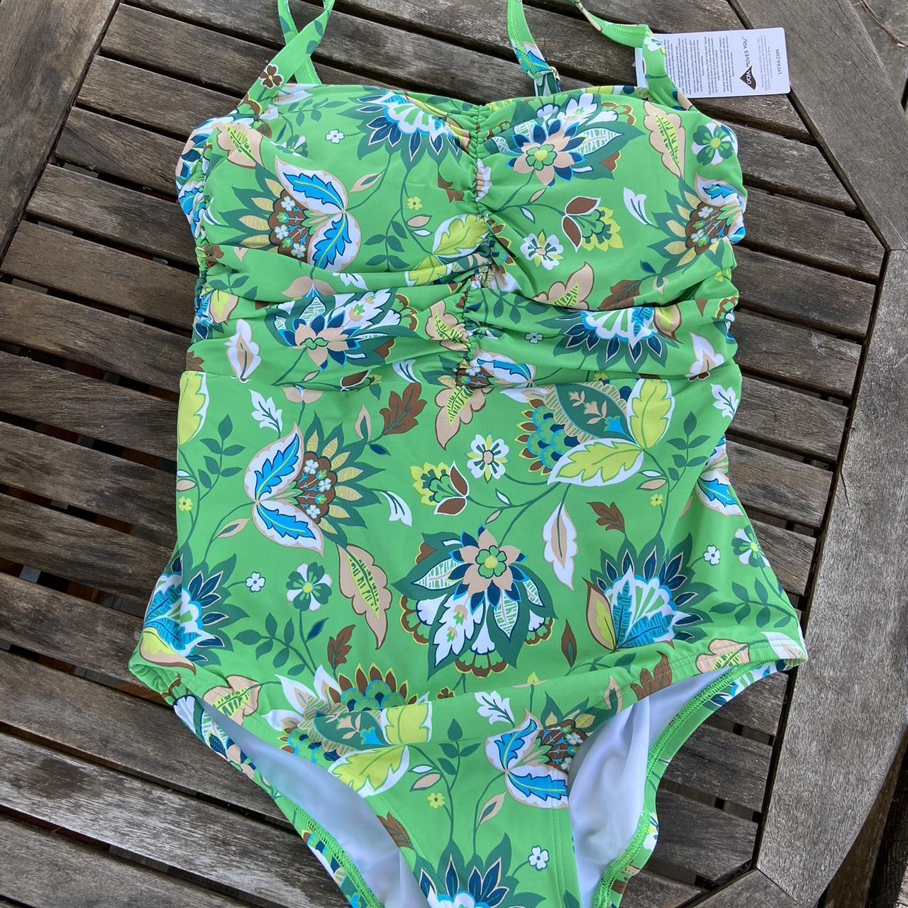 Green Floral One Piece Swimsuit New With Tags Depop