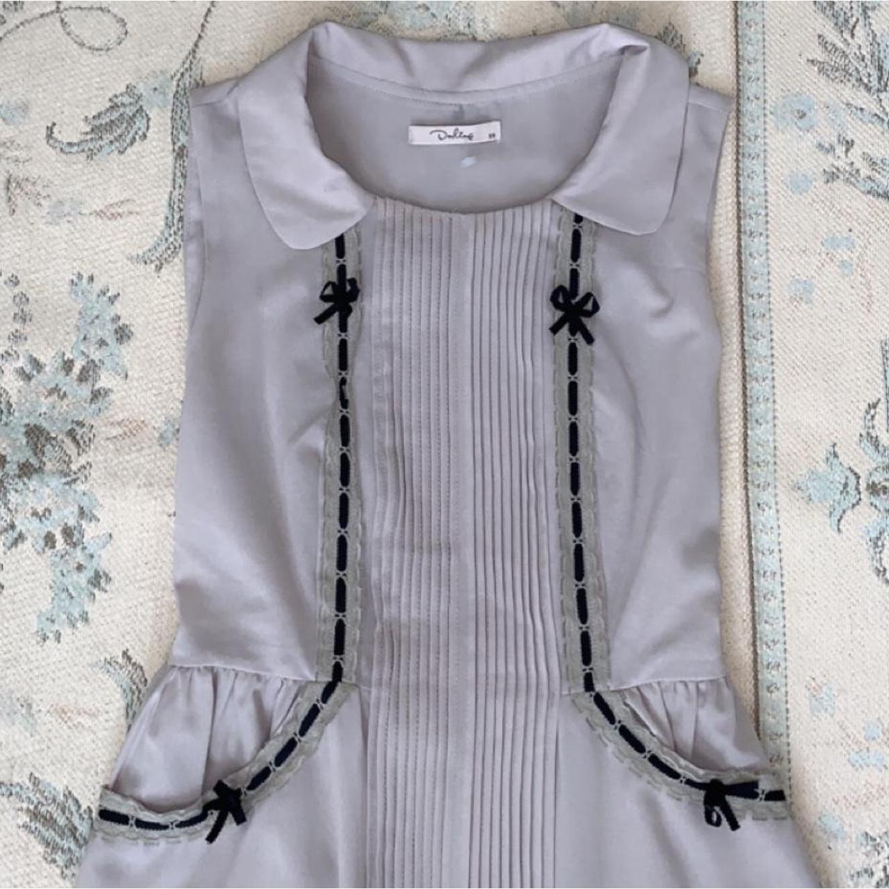 👼🏻 Vintage Ribbon Bow Tea Dress 👼🏻 Grey pleated dress... - Depop