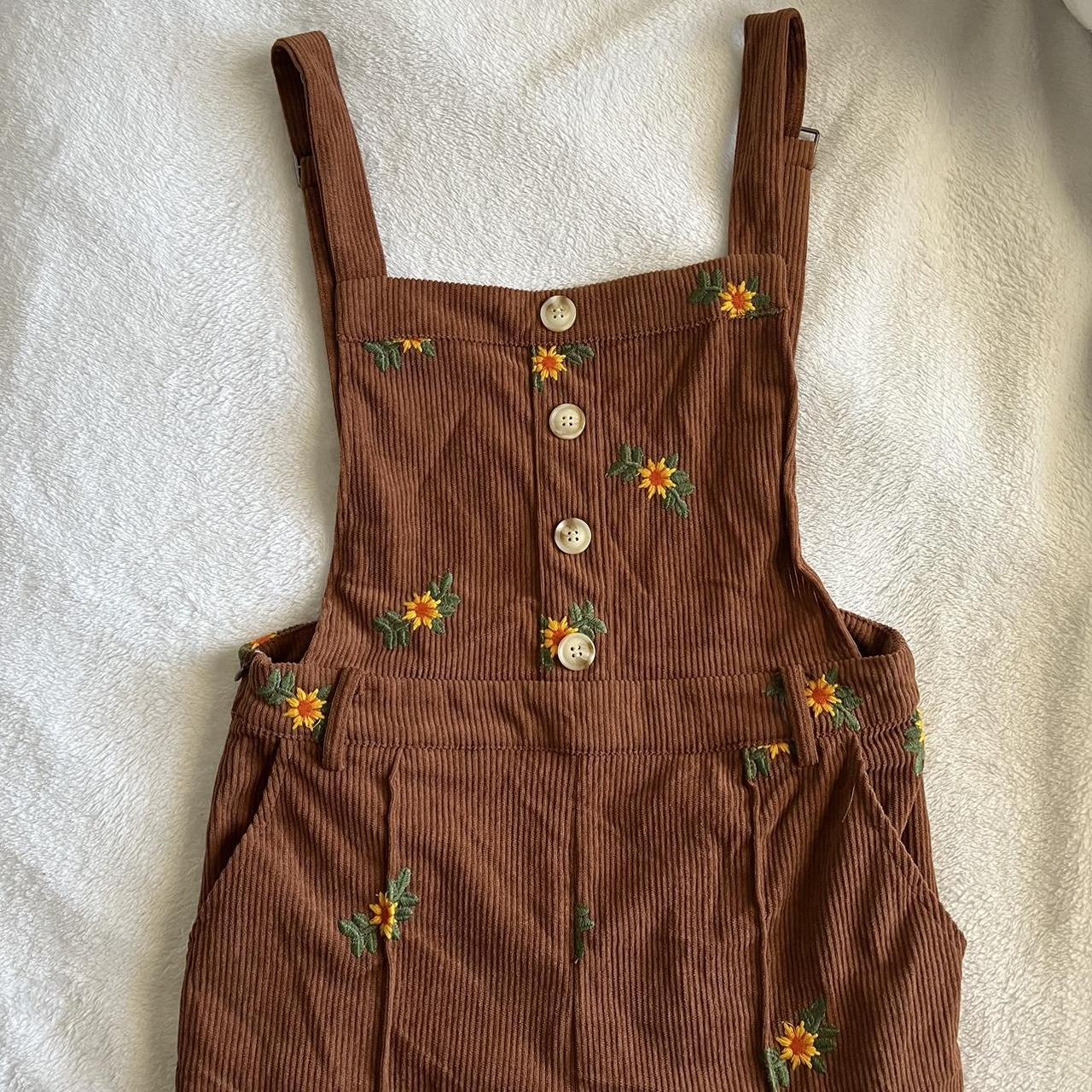 Cider corduroy floral overalls 🌼 wide leg. never... - Depop