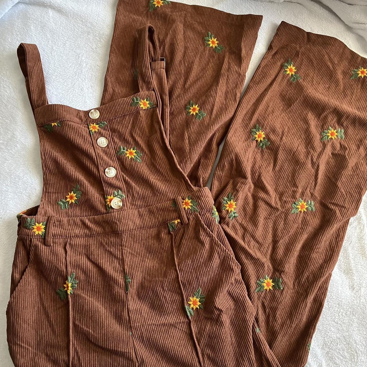 Cider corduroy floral overalls 🌼 wide leg. never... - Depop