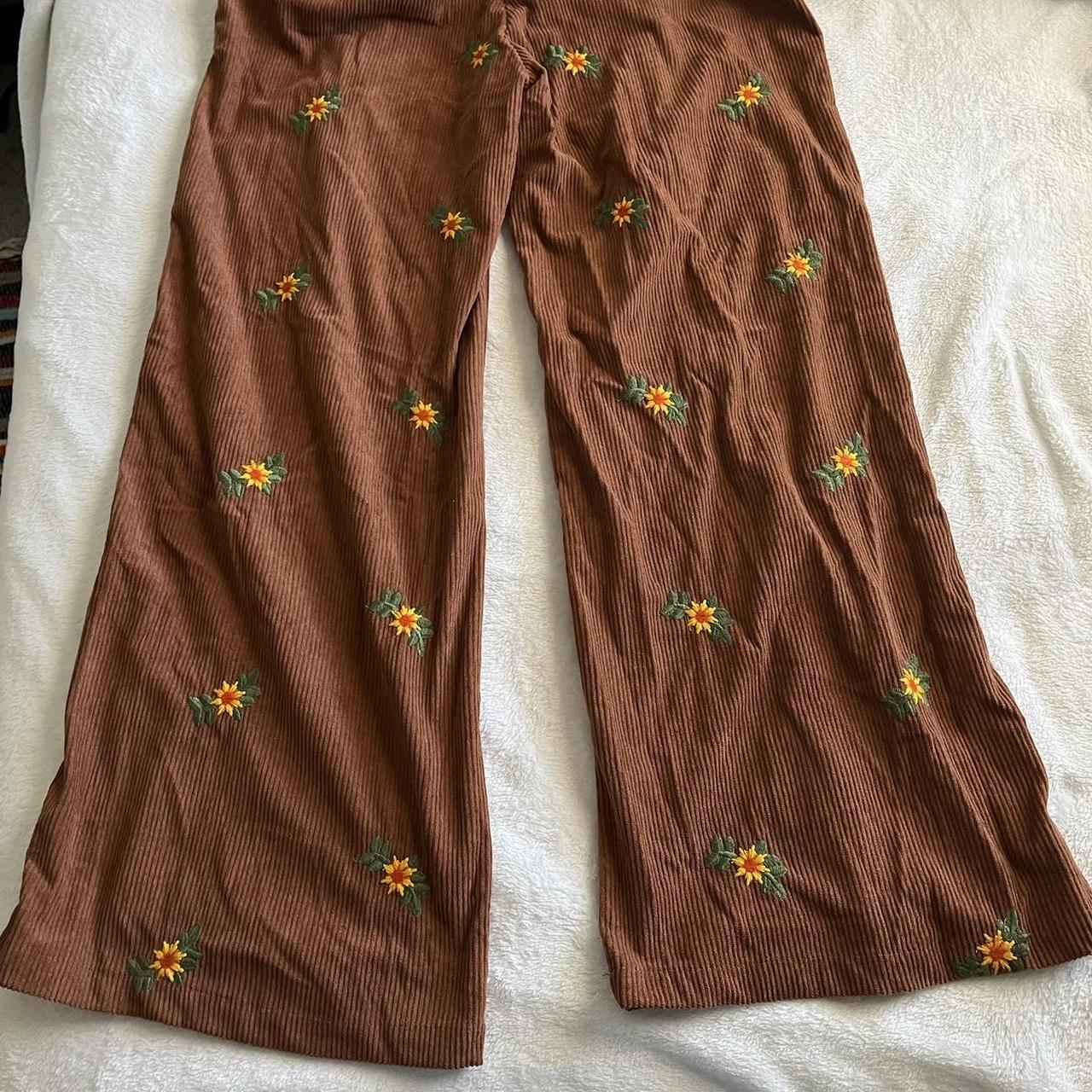 Cider corduroy floral overalls 🌼 wide leg. never... - Depop