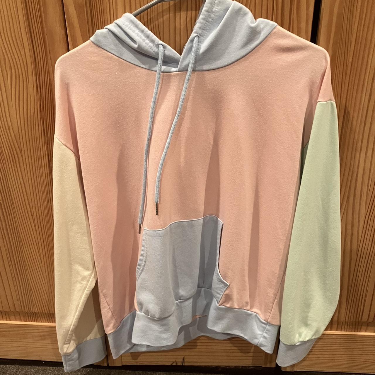 Pastel colorblock hoodie pink yellow green blue... - Depop