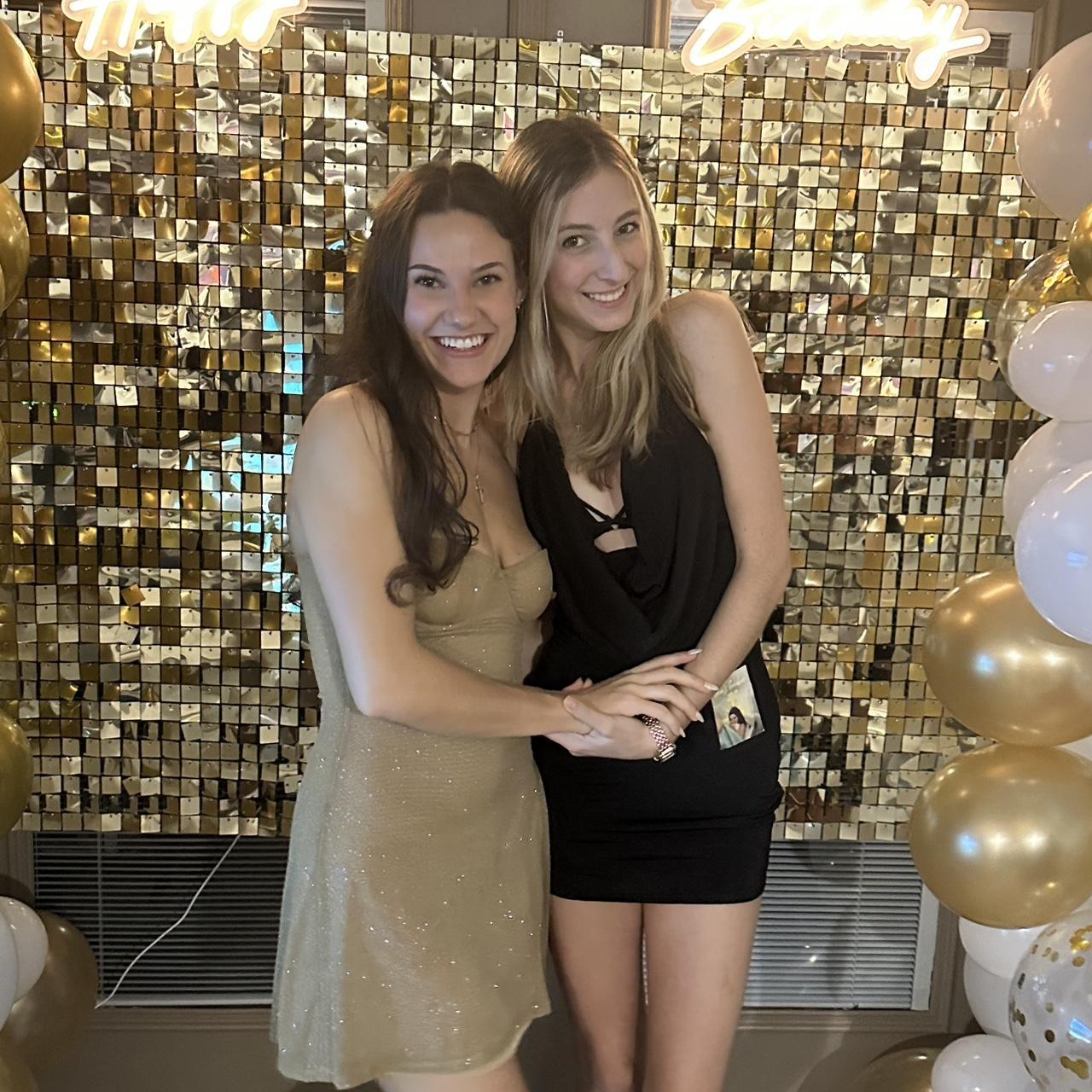 Gold sparkle mini dress Size: S - Depop