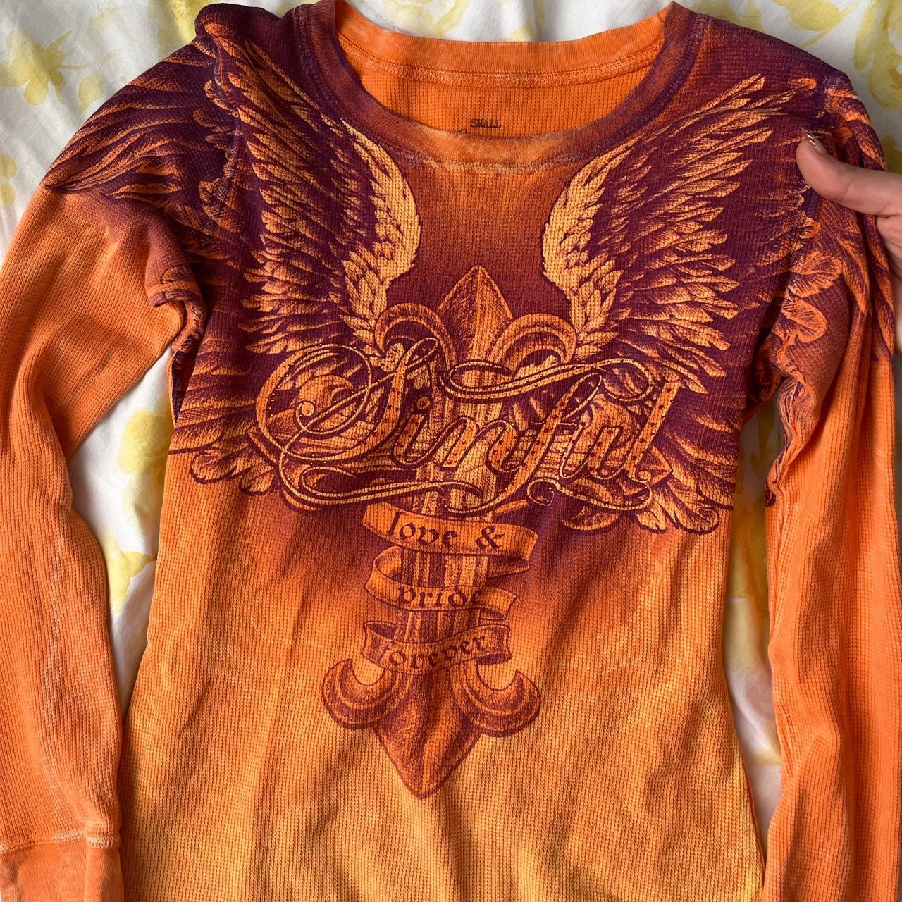 Vintage Sinful Affliction Long-sleeve Angel Wing Tee... - Depop