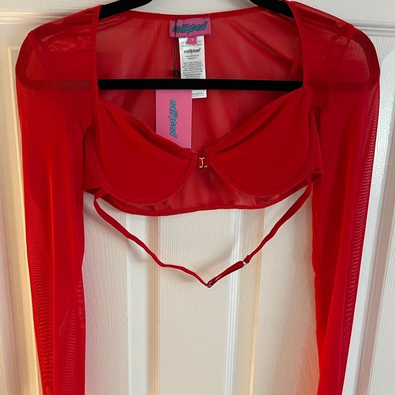 Edikted Red Bra Crop Top Sheer Arm Size small - Depop