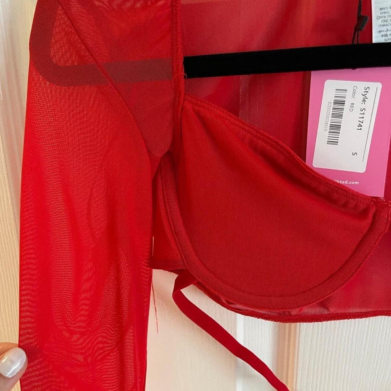 Edikted Red Bra Crop Top Sheer Arm Size small - Depop