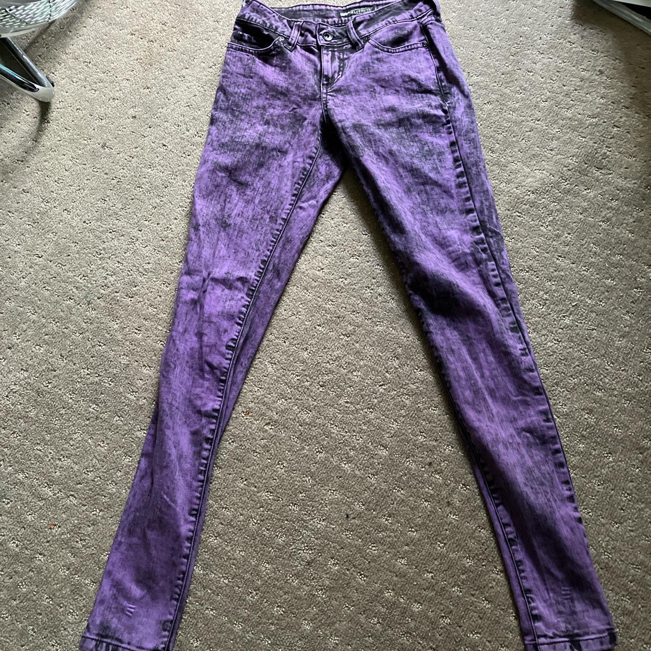 Purple and black acid wash skinny jeans from... - Depop