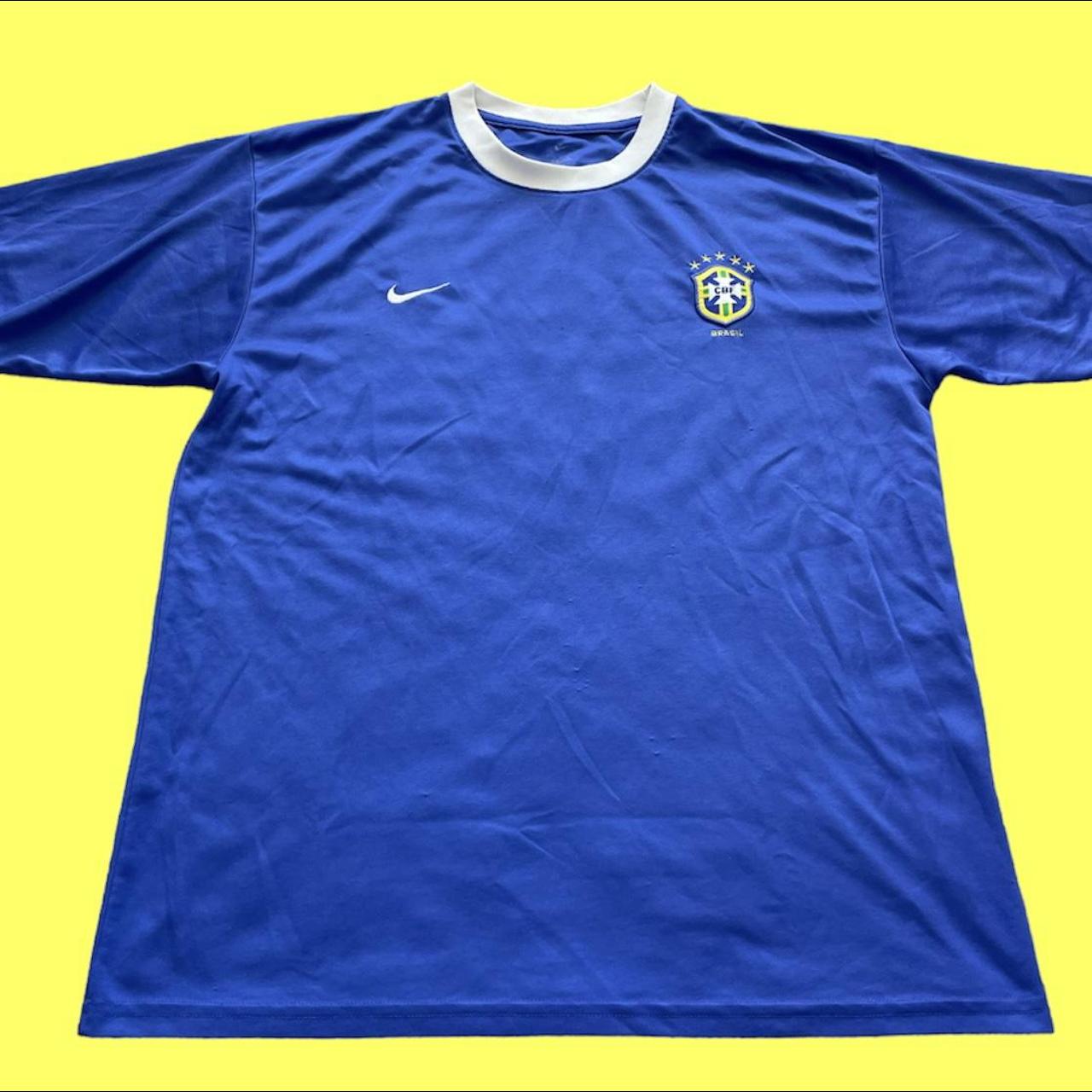 Vintage Nike blue Brazil away Soccer jersey shirt... - Depop