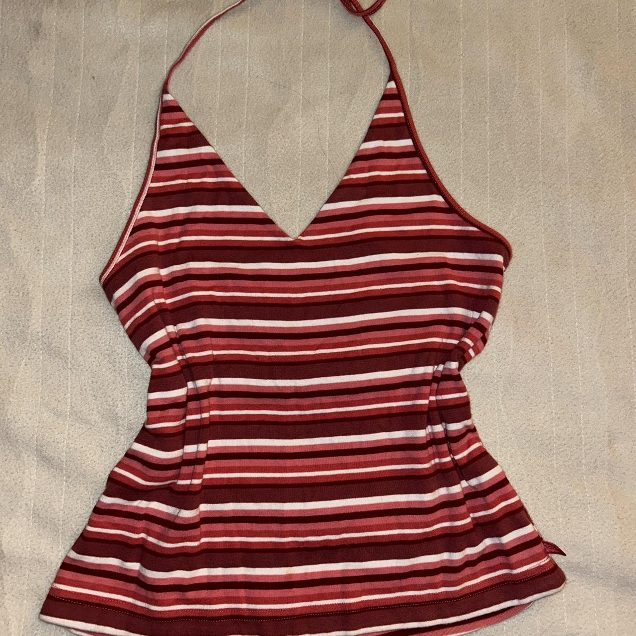 Cute Y2K coral striped halter top! Size is ripped... - Depop