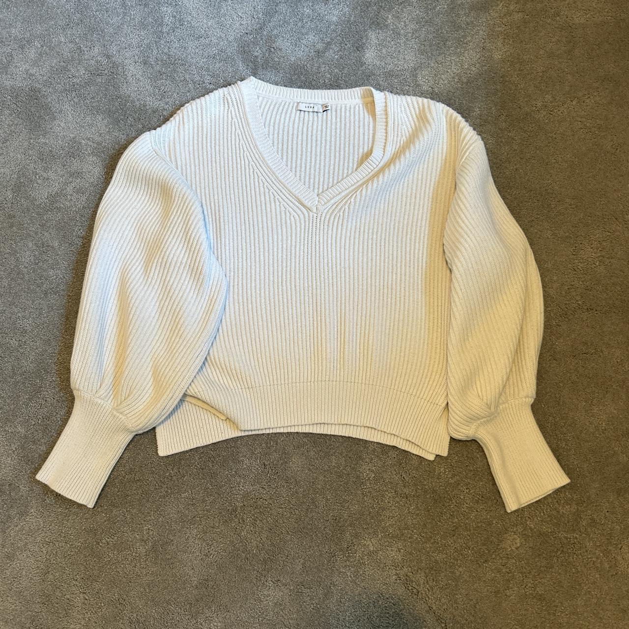 white ribbed sweater (sort of cropped, will rise up... - Depop